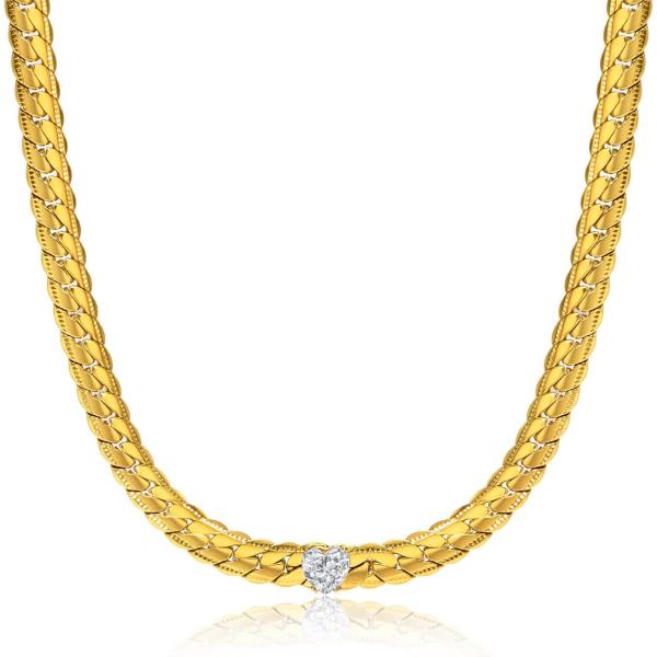 商品名MPRAINBOW 華奢なゴールドチェーンチョーカーネックレス - ステンレススチール 6mm キューバンチェーンネックレス キラキラハート AAA CZストーンカラー ウェディングパーティー ジュエリーギフト, ステンレス鋼, キュ...