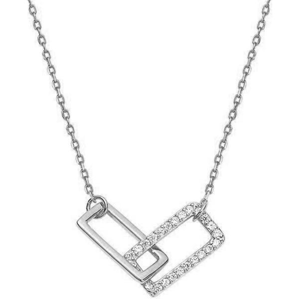 商品名Necklaces for Women Pendant Necklace Geometric Shiny Rhinestone Inlaid Adjustable Extension Chain Double Square Inter...