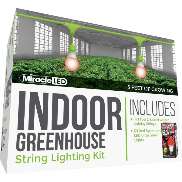 商品名:  Miracle LED Indoor Greenhouse Corded Lighting Kit Add-On 3-Foot 2-Socket with Two Red Spectrum Ultra Grow Lightsブラ...