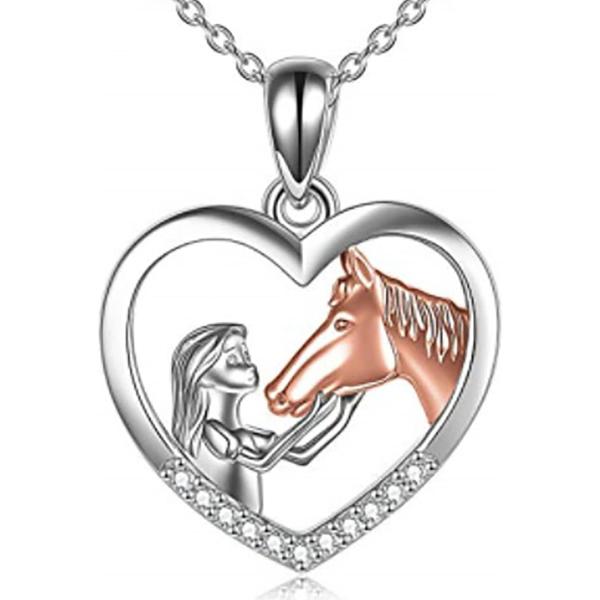 商品名leasote Choker Necklace Love Heart Girls and Horse Charm Necklace Lustrous Jewelry Accessory Rose Goldブランド：leasote商品サ...