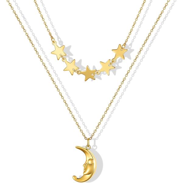 商品名DOUX 18Kゴールドメッキネックレス レディース | 上品なペンダントネックレス ミニマリスト チャームチェーン | 彼女へのハンドメイドギフト, 真鍮, 宝石なしDOUX 18K Gold Filled Moon Star La...