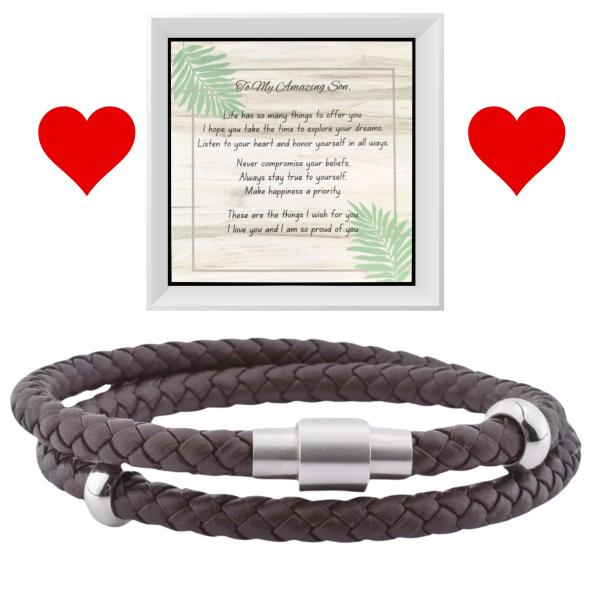 商品名: メンズレザーブレスレット | To My Son | メンズジュエリー | 編組ラップブレスレット | インスピレーション | Pulseras Para Hombres | 男性へのギフト | 息子への誕生日卒業ギフト, 2XL...
