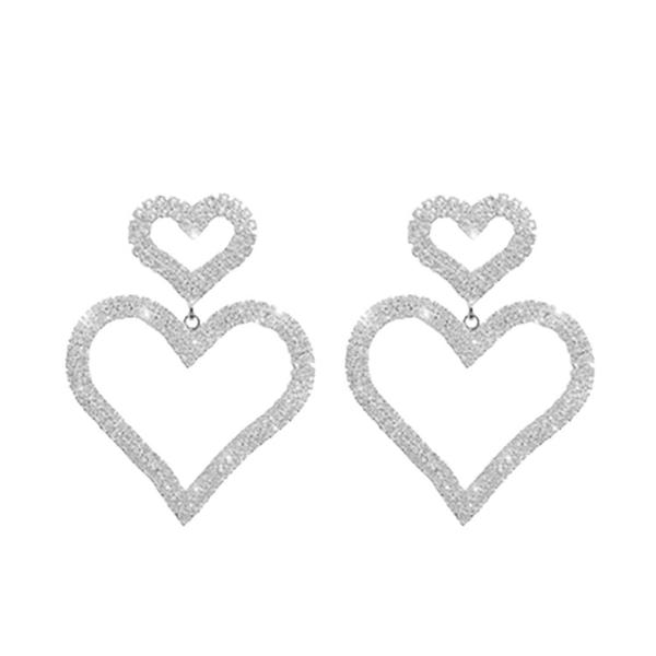 商品名:  Clip on Dangling Earrings Diamond Encrusted Double Love Earrings Temperament Everything Long Peach Heart Earrings ...