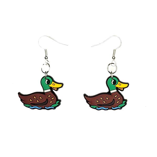 商品名:  Duck Mallard Earrings Hypoallergenic Silver Plated Fishhooks Swim Yazzle Dazzle Original Artwork Drake Buffled Bea...