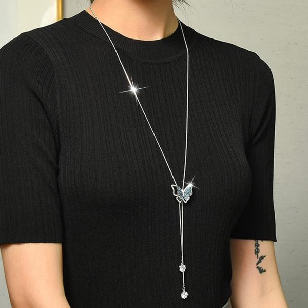 商品名Wiwpar Butterfly Necklace for Women Crystal Rhinestone Pendant Necklace Sweater Chain Statement Necklace Choker Long ...