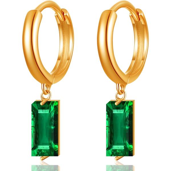 商品名Minisee 14K ゴールドメッキ エメラルドイヤリング レディース 小さなフープイヤリング グリーンドロップ付き ティーンガールズ用 エメラルド 低刺激性 ジュエリーギフト 2個, 真鍮, エメラルドMinisee 14K Go...