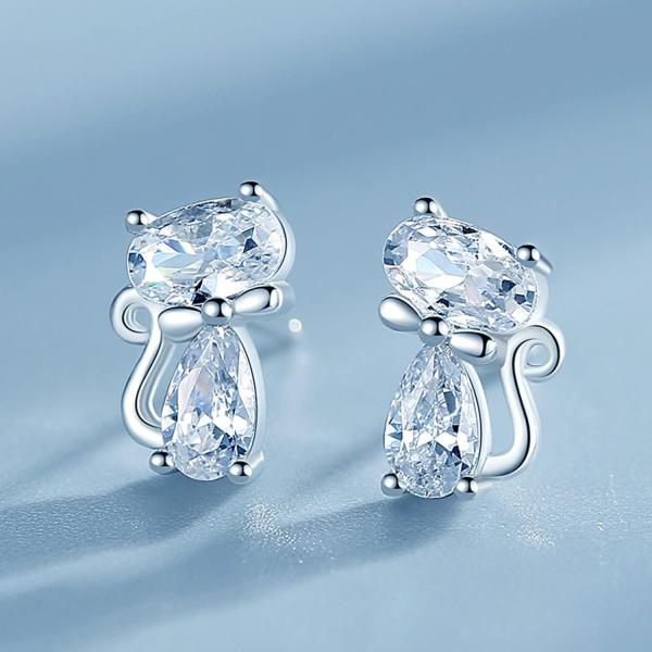 商品名2023 New Women's Trendy Personality Temperament Stud Earrings Zircon Cat Stud Earrings Cute Animal Jewelry Earrings B...