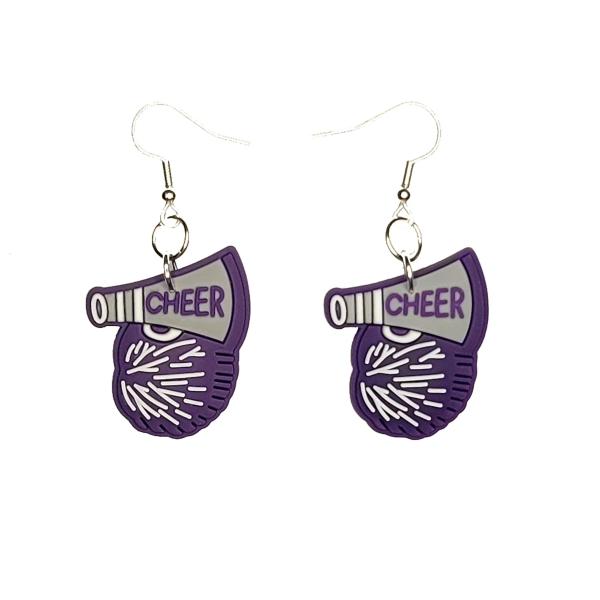 商品名:  Cheerleader Earrings Hypoallergenic Silver Plated Fishhooks Head Purple Pom Pom Yazzle Dazzle Cheer Football Baske...