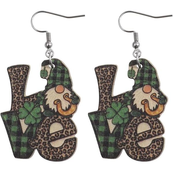 商品名聖パトリックの日 ハンドメイド 木製 グリーン ラッキークローバー ドロップ ダングルイヤリング アイルランド シャムロック ラブ レプラコーン 両面 レディース ガールズ 幸運 ホリデージュエリー, 木材, 木St. Patrick...