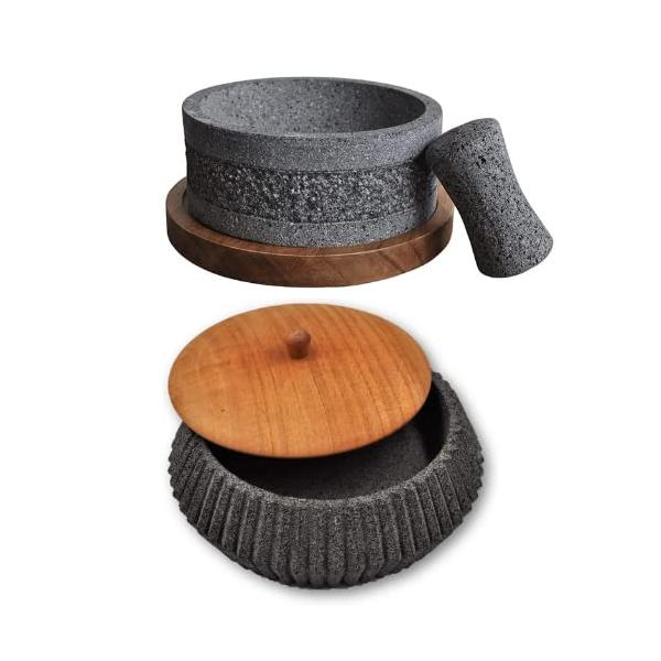 商品名: CEMCUIキット Molcajete Yolia 8インチ トルティレロトラヒチ 両方付き CEMCUI Kit of Molcajete Yolia 8 Inches and Tortillero Tlachichi Incl...