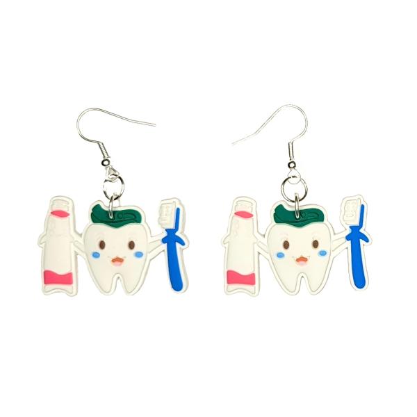 商品名:  Busy Teeth Earrings Hypoallergenic Silver Plated Fishhooks Yazzle Dazzle Dentist Teeth Gums Dentures Rotten Decay ...