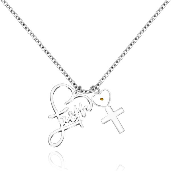 商品名Uloveido ステンレススチール イニシャル Faith ハート型ペンダントネックレス マスタードシードチャーム付き レディース, ステンレス鋼, 樹脂Uloveido Stainless Heart Faith Necklace...