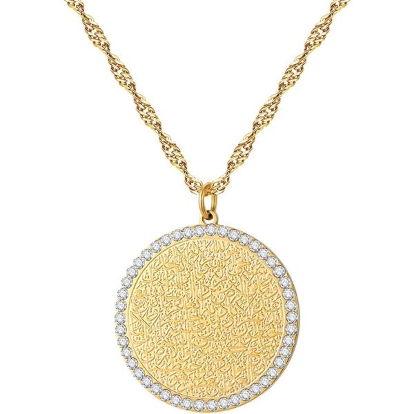商品名Qitian イスラムジュエリーギフト レディース イスラム教ペンダント ゴールド アッラー アラビアネックレス アヤトゥル クルシネックレス イスラム教イード ラマダン ギフト レディース メンズ, ステンレス鋼, キュービックジル...