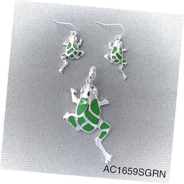 商品名:  Silver Finish Green Glass Abstracted Frog Pendant Charm Sea Life Set Charm Pendant Necklace for Womenブランド: Generic...