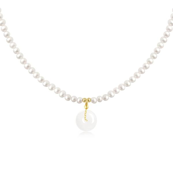 商品名Natural Hetian Jade White Pendant Necklace for Women Freshwater Pearl Jewelry 18inch 14K Gold Filled Adjustable Neckl...