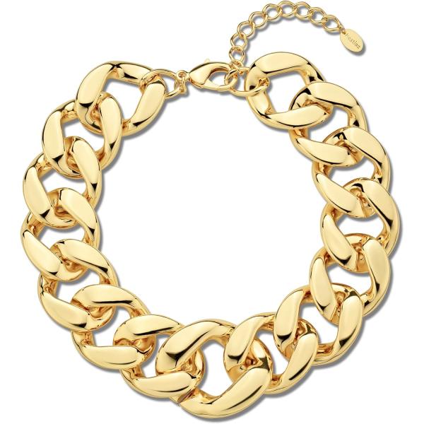 商品名HTZ 2ライン チャンキーチョーカーネックレス 16Kゴールドメッキ リンクチェーン 厚手ネックレス パンクジュエリー レディース ガールズ, プラスチック, 宝石なしHTZ Two Line Chunky Choker Neckl...