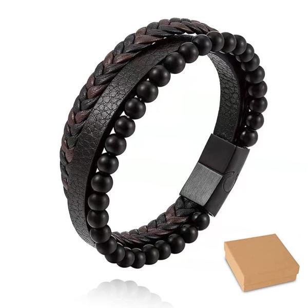 商品名: VolcanicStone 心を落ち着かせる不安ブレスレット 3層手編みレザービーズブレスレット メンズ ストレス解消 天然溶岩ブレスレット ジュエリーギフト 男女兼用 Keopun VolcanicStone Calming A...