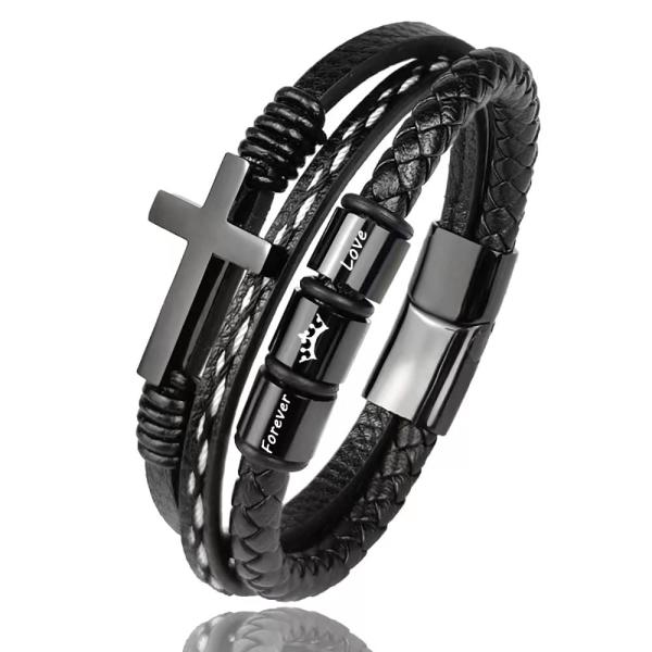 商品名: Jennoria パンク メンズ クロス レザー ブレスレット リストバンド ステンレススチール 磁気クラスプ インスピレーショナル ブレスレット メンズ ボーイフレンド 旦那 父 兄弟 息子 孫, レザー, 宝石なし。 Jenn...