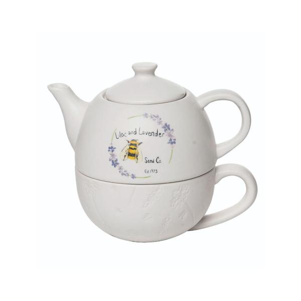 商品名:  Honey Bee and Lavender Dolomite Stoneware Stackable 2-in-1 Single Serving Tea Pot and Cup Setブランド: Transpac商品サイズ: ...