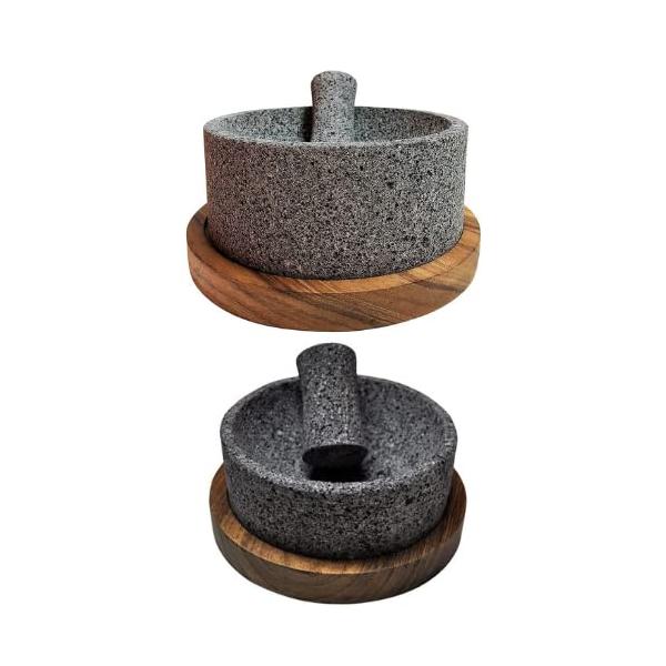 商品名: CEMCUI 2 Molcajetes Chilmamolli 6 &amp; 8インチバンドル!モルタルと乳棒の火山石と木製ベース CEMCUI 2 Molcajetes Chilmamolli 6 and 8 Inches B...