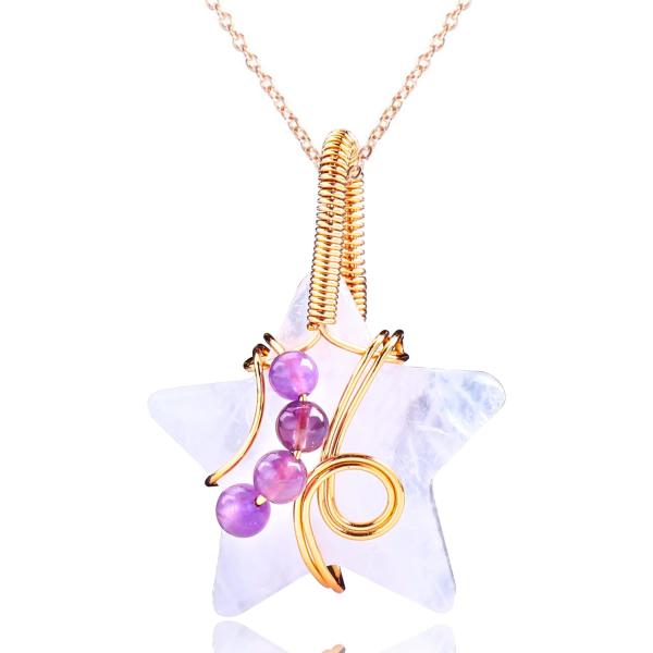 商品名UU UNIHOM ラウンドビーズ クリアクォーツ ヒーリングクリスタル 5つ星ペンダントネックレス ローズゴールドワイヤラップクリスタルネックレス 天然石スピリチュアルチャクラペンダント ヒッピージュエリー レディース ガールズUU...