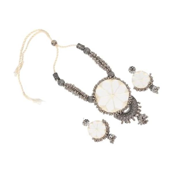 商品名Satva ORNAMENTS 手芸 コットン糸 輝くミラーワーク 新星 花 デザイン 酸化素材 インド ボリウッド トラディショナル ウェア ジュエリーセット チョーカーネックレス イヤリング付き レディース ガールズ, Free,...