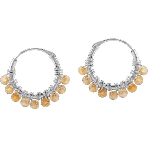 商品名Silvershake プチ12mm×2mm ナチュラルイエローシトリンビーズストーン 925スターリングシルバー ミニマリスト 0.47インチ Oフープイヤリング ジュエリー レディース ティーン用, スターリングシルバー, ナチュ...