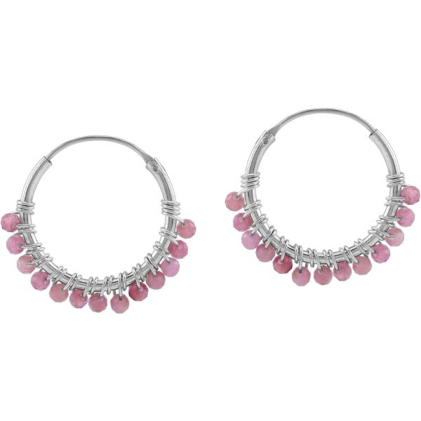 商品名Silvershake 16mm x 2mm 天然ピンクトルマリンビーズストーン 925スターリングシルバー ミニマリスト 0.63インチ Oフープイヤリング ジュエリー レディース ティーン用, 925弦シルバー, ナチュラルピンク...