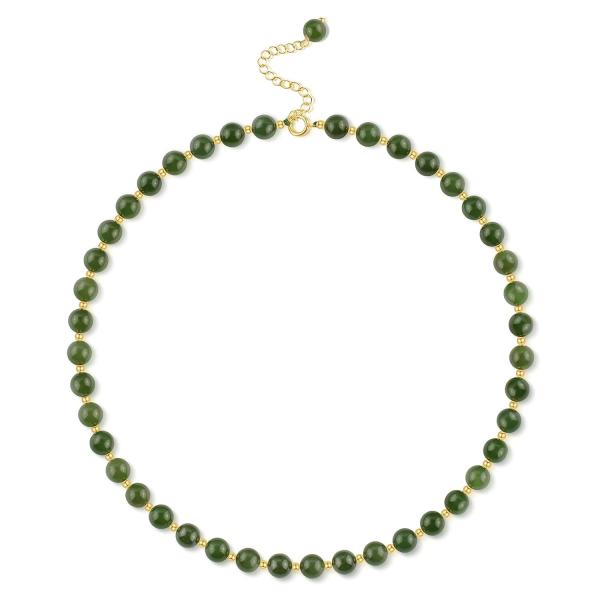 商品名Hetian Jade Green Choker Necklace Gold 6mm Round Green Bead Charm Necklace Lucky Chain Jewelry Birthday Gift for Wome...