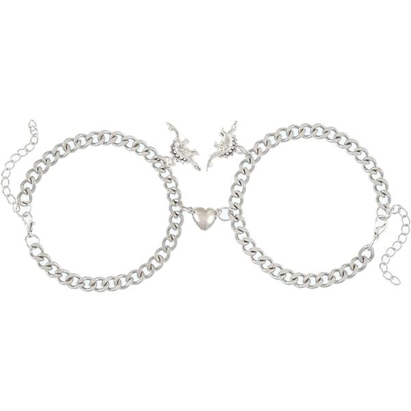 商品名カラフル キラキラ ラブハート カップル 恐竜 ブレスレット チェーン マッチングペンダント 調節可能 レディース メンズ ジュエリー ギフト バレンタインデー 友情 親友 引き寄せ 長距離, 金属, 金属COLORFUL BLING...