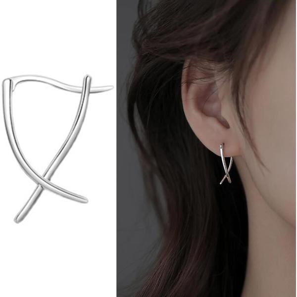 商品名JAHER Women's Crossover Double Wire Earrings, Silver Cross Earrings for Women Girls，Minimalist Women's Earrings，Earri...