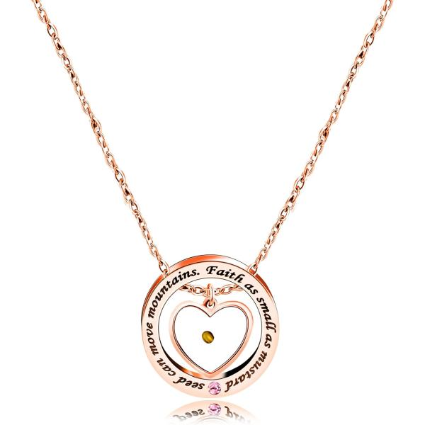 商品名Uloveido クリスチャンサークルラウンドリングネックレス 「Faith As Small As A Mustard Seed Can Move Mountains Y958, 金属, キュービックジルコニアUloveido Ro...