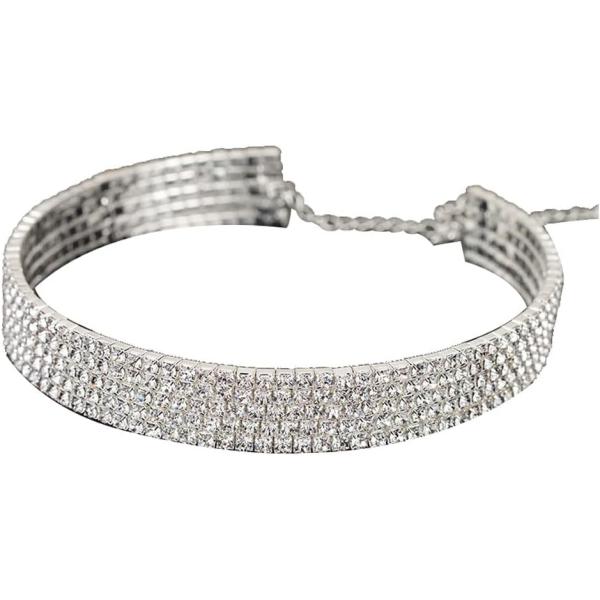 商品名MEQNOIG 5列ラインストーンチョーカーネックレス シルバースパークリングダイヤモンドチョーカー クリスタルネックレス, 金属, ラインストーンMEQNOIG 5 Row Rhinestone Choker Necklaces S...