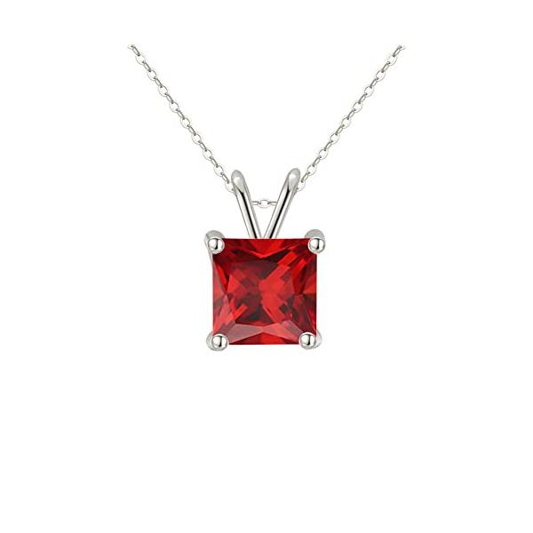 商品名: Paris Jewelry 18K ホワイトゴールド 2カラット 人工ルビー プリンセス スタッド ネックレス メッキ 18インチ, ホワイトゴールドメッキ。, 人工ルビー CZ Paris Jewelry 18K White G...