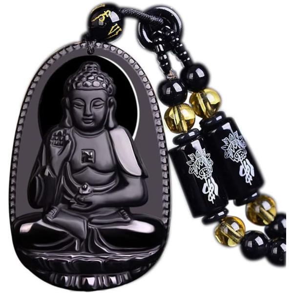 商品名JczR.Y 仏陀ネックレス ブラック 黒曜石 ネックレス 女性用 幸運 仏陀ペンダント ロングビーズチェーン 模造翡翠仏教ジュエリー, ステンレス鋼, 宝石なしJczR.Y Buddha Necklace Black Obsidia...