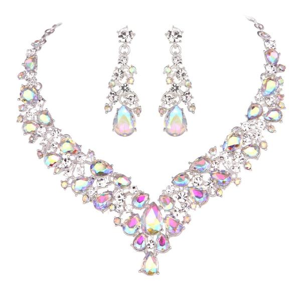 商品名: Molie オーストリア産ラインストーンクリスタルウェディングガウン プロムボールネックレス イヤリング ジュエリーセット 花嫁ドレス用, ラインストーン クリスタル ラインストーン, 宝石なし Molie Austrian Rh...