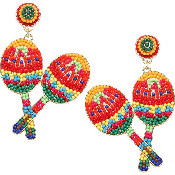 商品名Cinco De Mayo ピアス レディース ハンドメイド ビーズ ソンブレロ フィエスタ ドロップ ダングル イヤリング 楽しいメキシコパーティージュエリー タコス 独身パーティー デコレーション, ビーズ, 知らないBeaded...