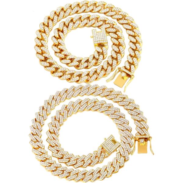 商品名WKTYCCT 2pcs Cuban Link Chain for Women Clustered Diamond Tennis Necklace Iced Out Miami Cuban Necklace 15mm Heart Ne...
