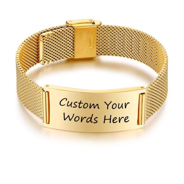 商品名:  Gamtic Personalized 16MM Wide Mesh Wristband Bracelet for Men Male Jewelry,Waterproof Free Custom Engraving 18K Go...