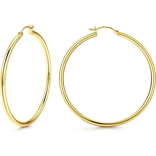 商品名IRONBOX 14K 金張り 大きなフープピアス 女性用 細いゴールドフープ 大きなフープピアス 925スターリングシルバーポスト, スターリングシルバー, スターリングシルバーIRONBOX 14K Gold Filled Big...