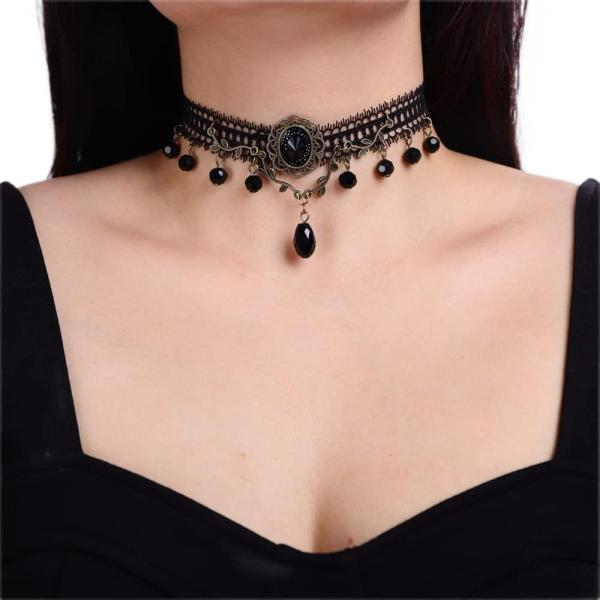 商品名Sither レディース ハロウィンチョーカーネックレス ブラックビーズタッセルレース ゴシックネックレス ハロウィンパンクコスチューム パーティー 吸血鬼チョーカー ギフト用Sither Women Halloween Choker...