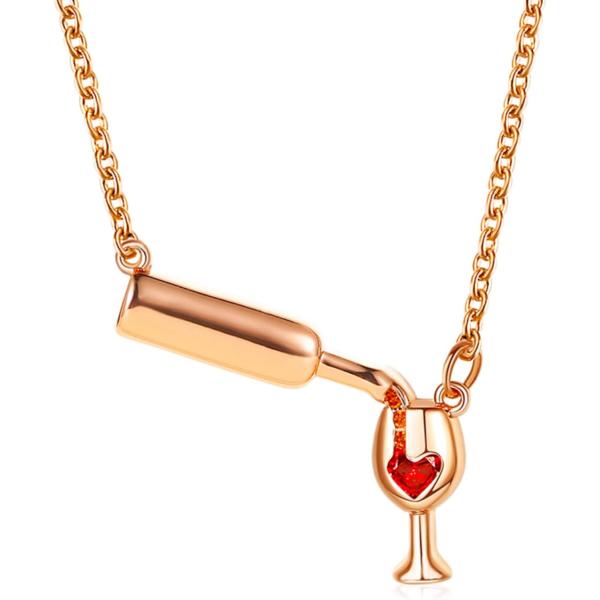 商品名レッドワインボトルカップペンダントネックレス ゴールド シルバー ローズ エナメル ハートネックレス ガールフレンド 妻 親友 ワイン愛好家 誕生日ギフト ジュエリーギフト レディース ガールズ, 真鍮, アゲートRed Wine B...