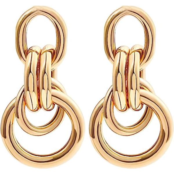 商品名OIMEI ラウンドダングルイヤリング レディース ペンダントイヤリング | 10代の女の子向けフープイヤリング | マットゴールドジュエリー ツイストラウンド不規則デザイン | ホワイトゴールドとイエローゴールド | パーティー低刺...