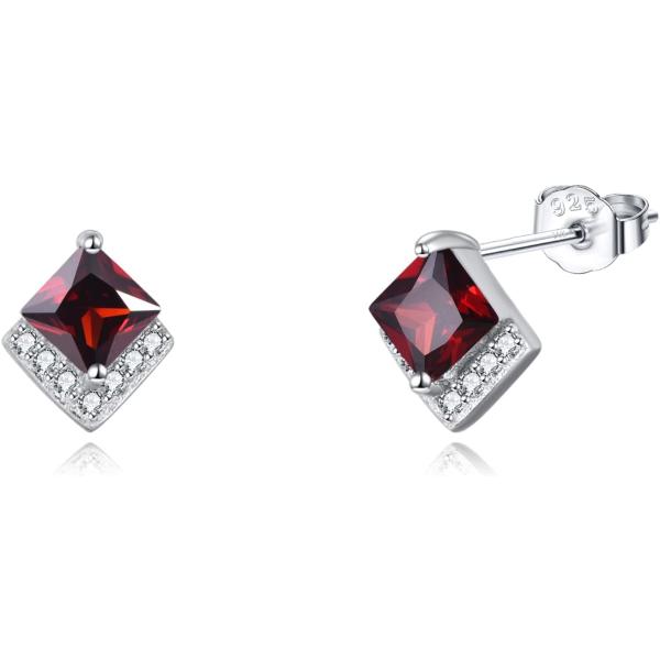 商品名スクエア 925スターリングシルバー クリスタル 誕生石 スタッドピアス レディース ガールズ 母の日 キュービックジルコニア ジュエリー ギフト, スターリングシルバー, キュービックジルコニアBirthstone Stud Ear...