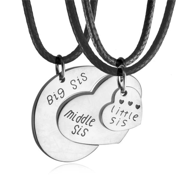 商品名:  Personalized Big Sister Little Sister Necklace Set Free Engraving Stamped Stainless Steel Sister Necklaces of 3,Cu...
