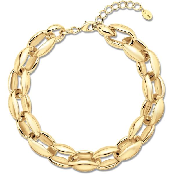 商品名HTZ 2ライン チャンキーチョーカーネックレス 16Kゴールドメッキ リンクチェーン 厚いネックレス パンクジュエリー 女性と女の子向け ゴールドチェーンリンクネックレス レディース 14Kゴールドチョーカー チャンキーネックレスと...