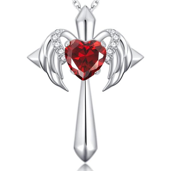 商品名: THECEROS 女性用ギフト スターリングシルバー クロスネックレス エンジェルウィング 18Kゴールドメッキ 誕生石ネックレス 妻 ガールフレンド 彼女へのパーソナライズジュエリーギフト, 18Kゴールドメッキ, ルビー TH...