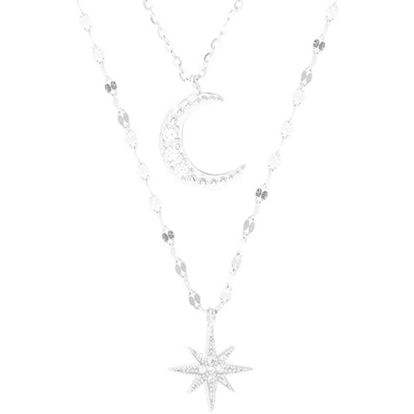 商品名Azusa 太陽 星 月 ネックレス スパークリング 二層 スタック カラー ボーンチェーン シルバー レイヤー チョーカー ネックレス ジュエリー ギフト レディース ティーン ガールズ, 1pc, 金属, 宝石なしAzusa Su...