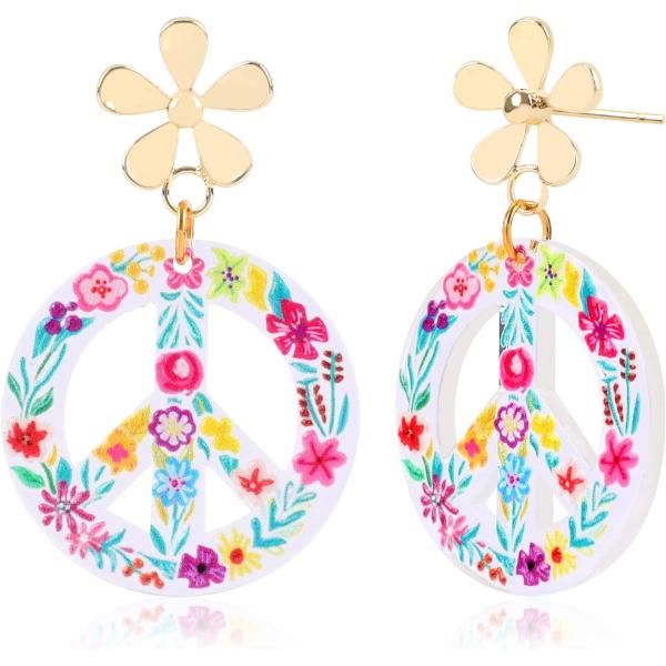 商品名Fianco ピースサインイヤリング 女性用 ヒッピーイヤリング デイジースタッドピアス カラフルなエンボスフラワー グルービーヒッピージュエリー 70年代80年代90年代イヤリング 女性用, 金属, 宝石なしFianco Peace...