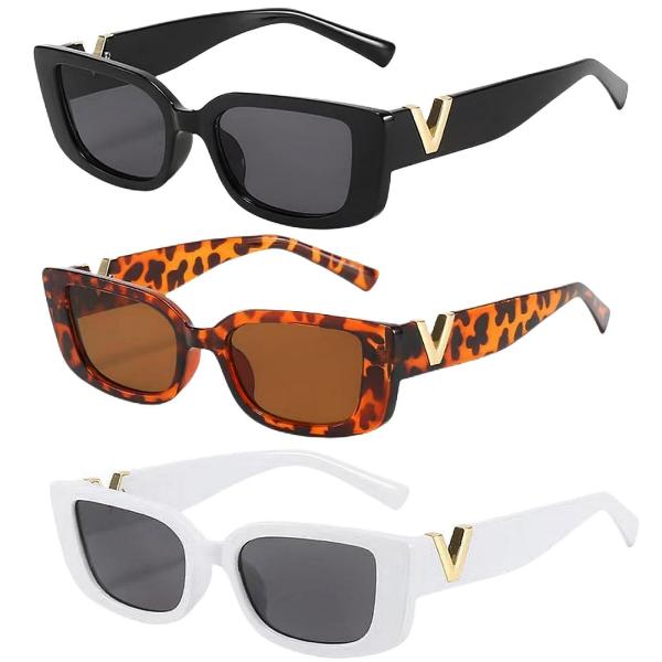 商品名:  NLEYANB 3 Pieces Y2K Small Rectangle Square Sunglasses Bulk for Women UV400 Golden V (Black)ブランド: NLEYANB商品サイズ: 14...